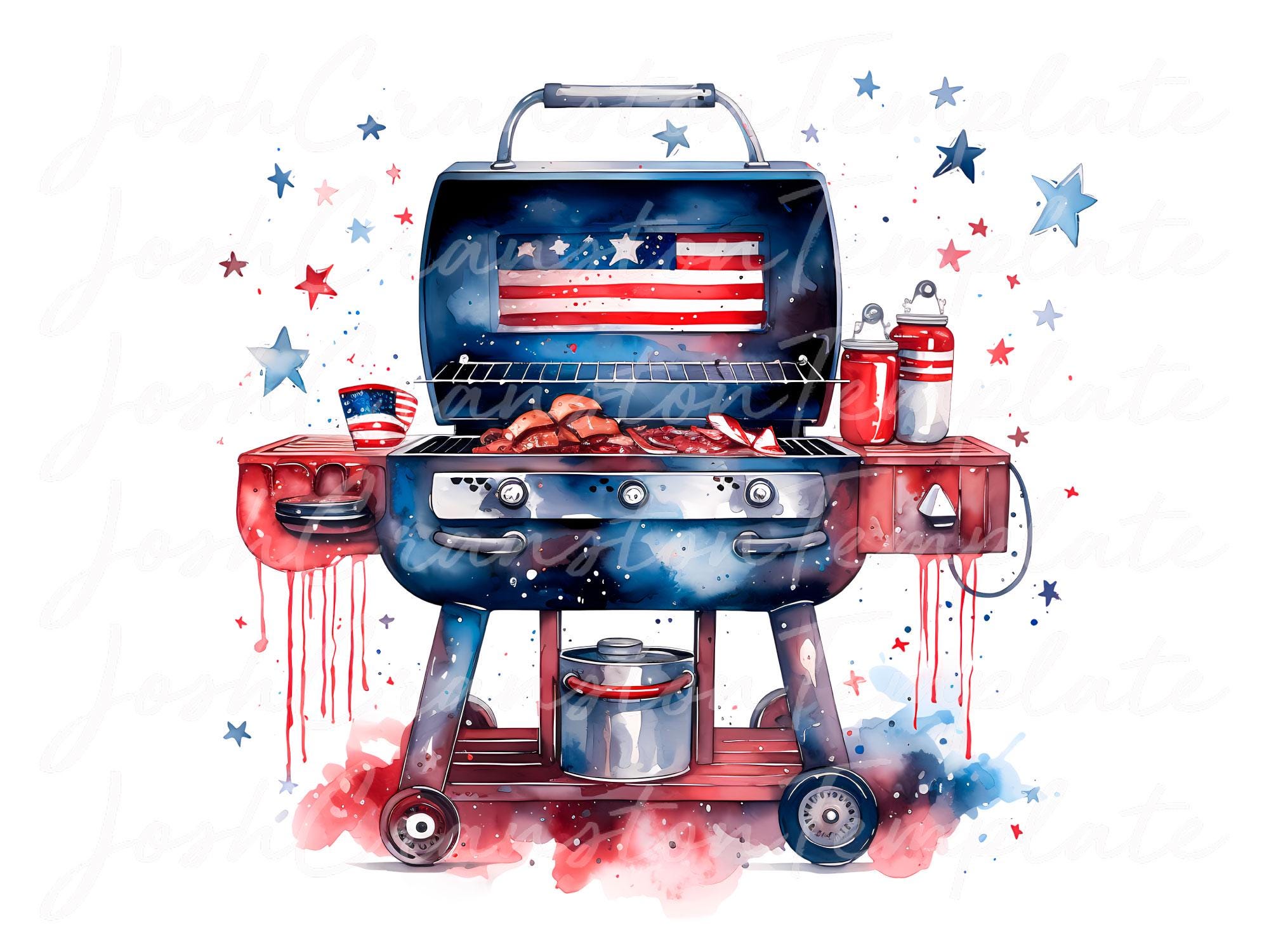 Patriotic BBQ Grill Clipart, 4th of July Watercolor Pngs (digital ...