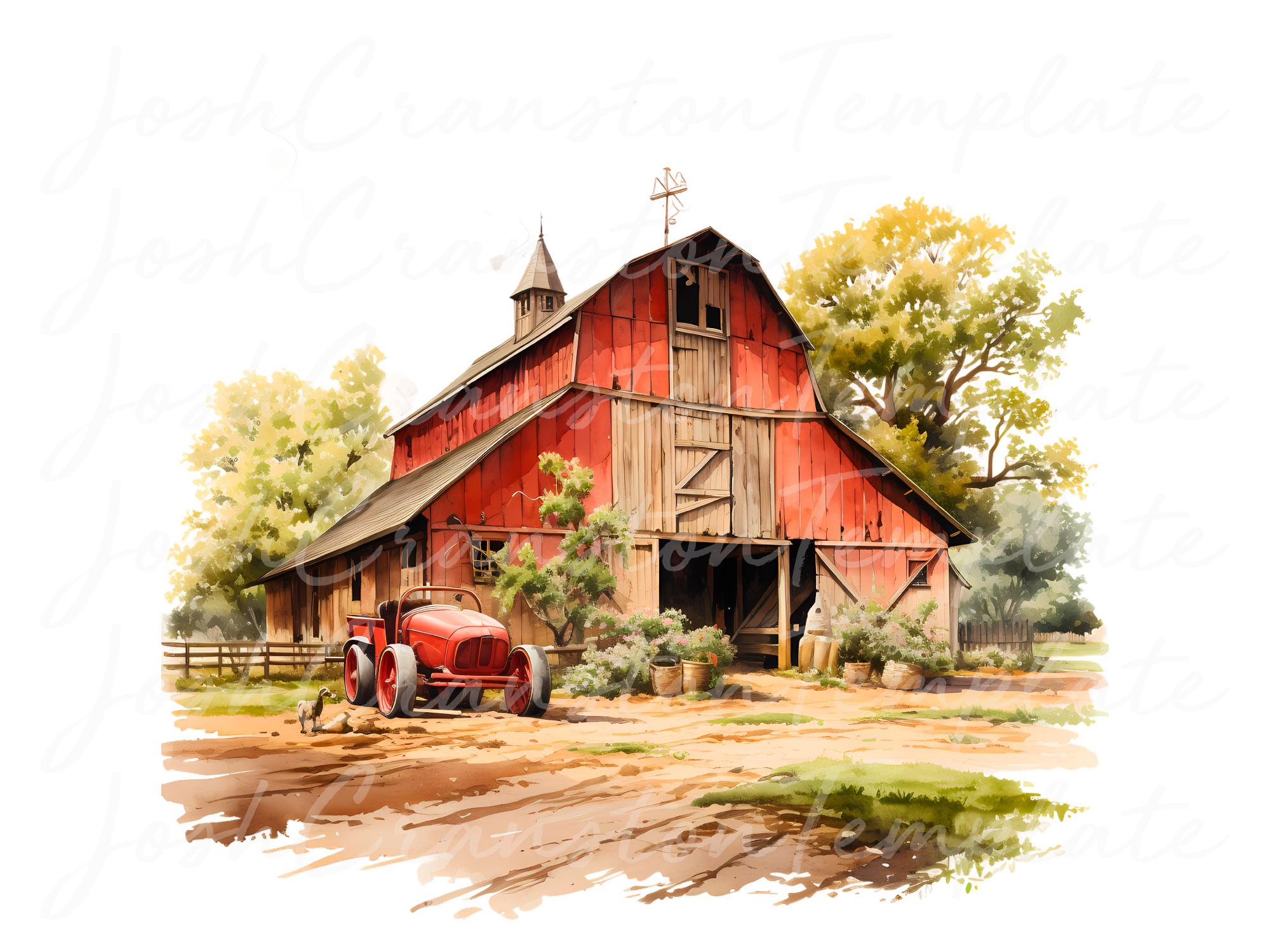 Vintage Red Barn Watercolor Clipart: Farm Scenes Pngs (digital Download ...