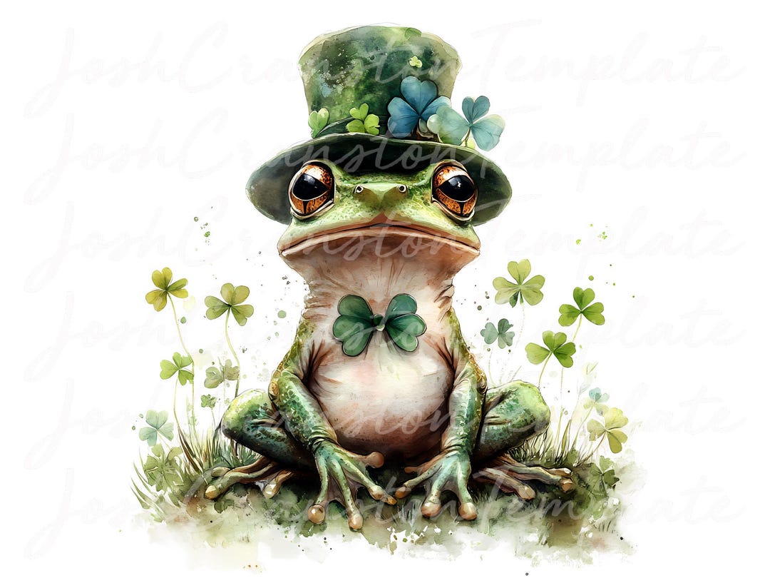 10 St Patricks Day Frog Clipart, Cute Frog With Clover Digital Art ...