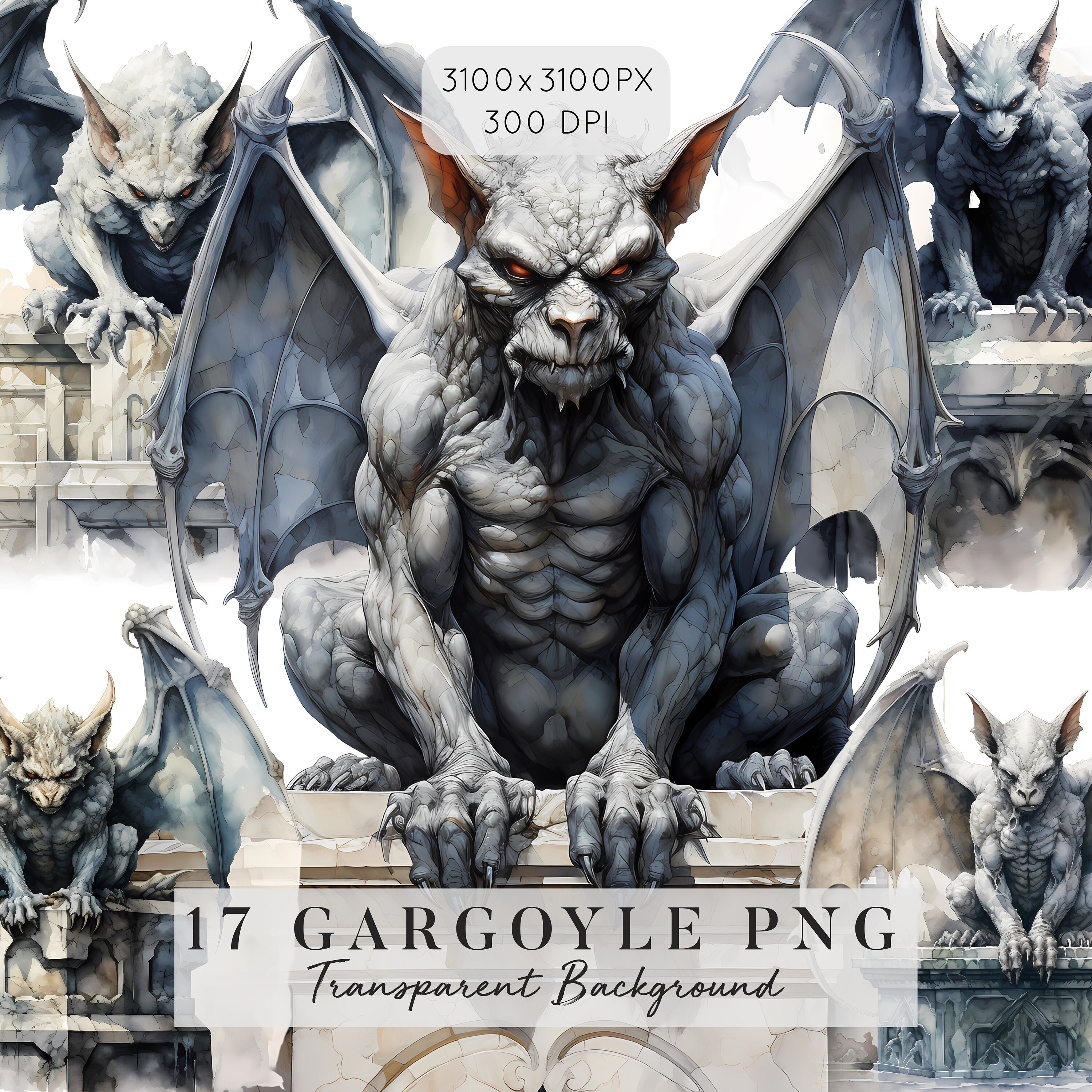 17 Gargoyle Clipart, Aquarell Gargoyle mit transparentem Hintergrund ...