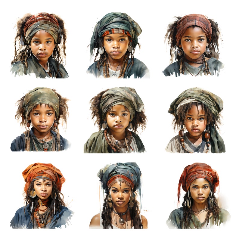 42 Normadic African Tribe Clipart, Watercolor African Tribe With ...