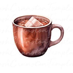 Hot Chocolate Clipart, 12 Cozy Watercolor Cups With Chocolate Bars ...