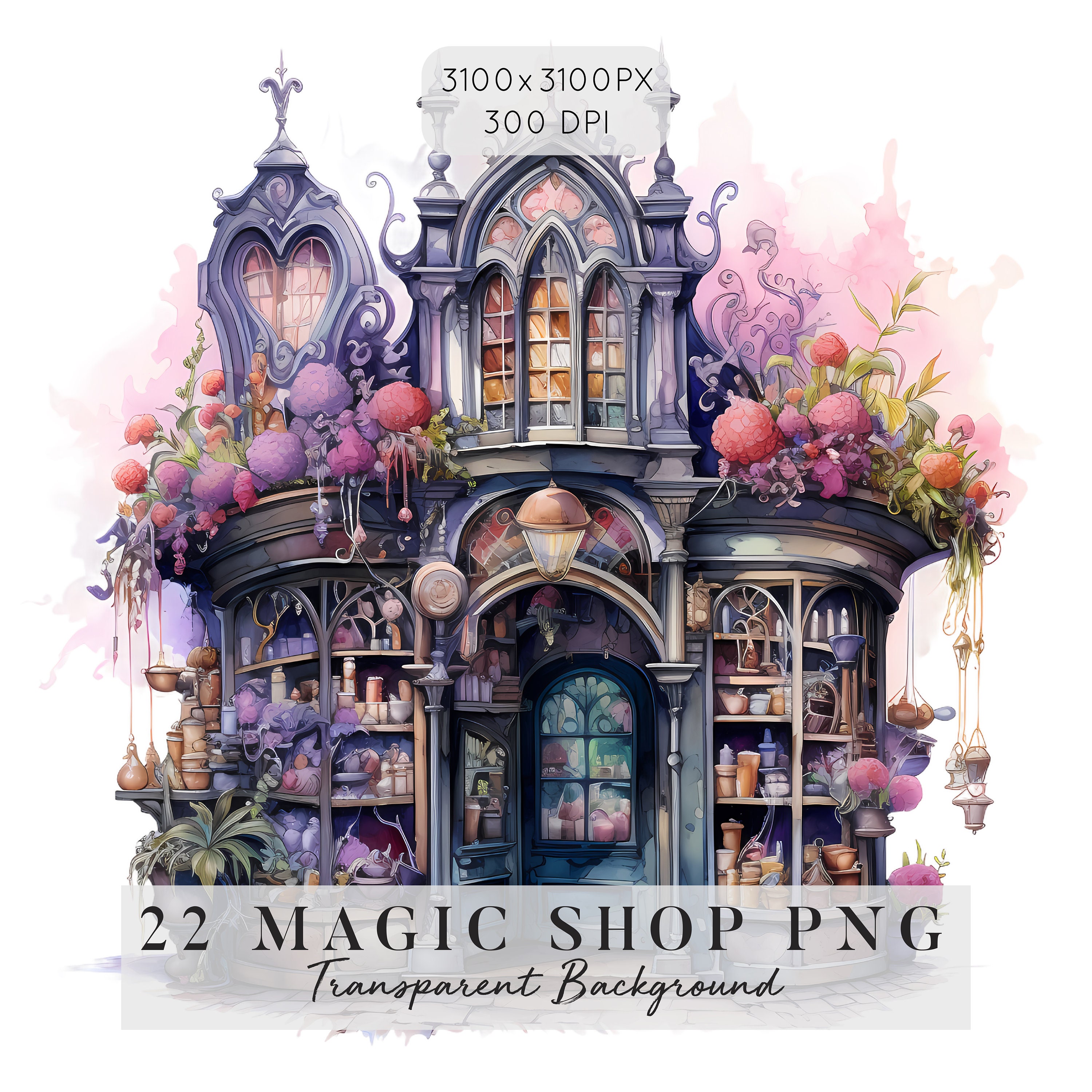 22 Magic Shop Clipart, Watercolor Magic Shop With Transparent ...