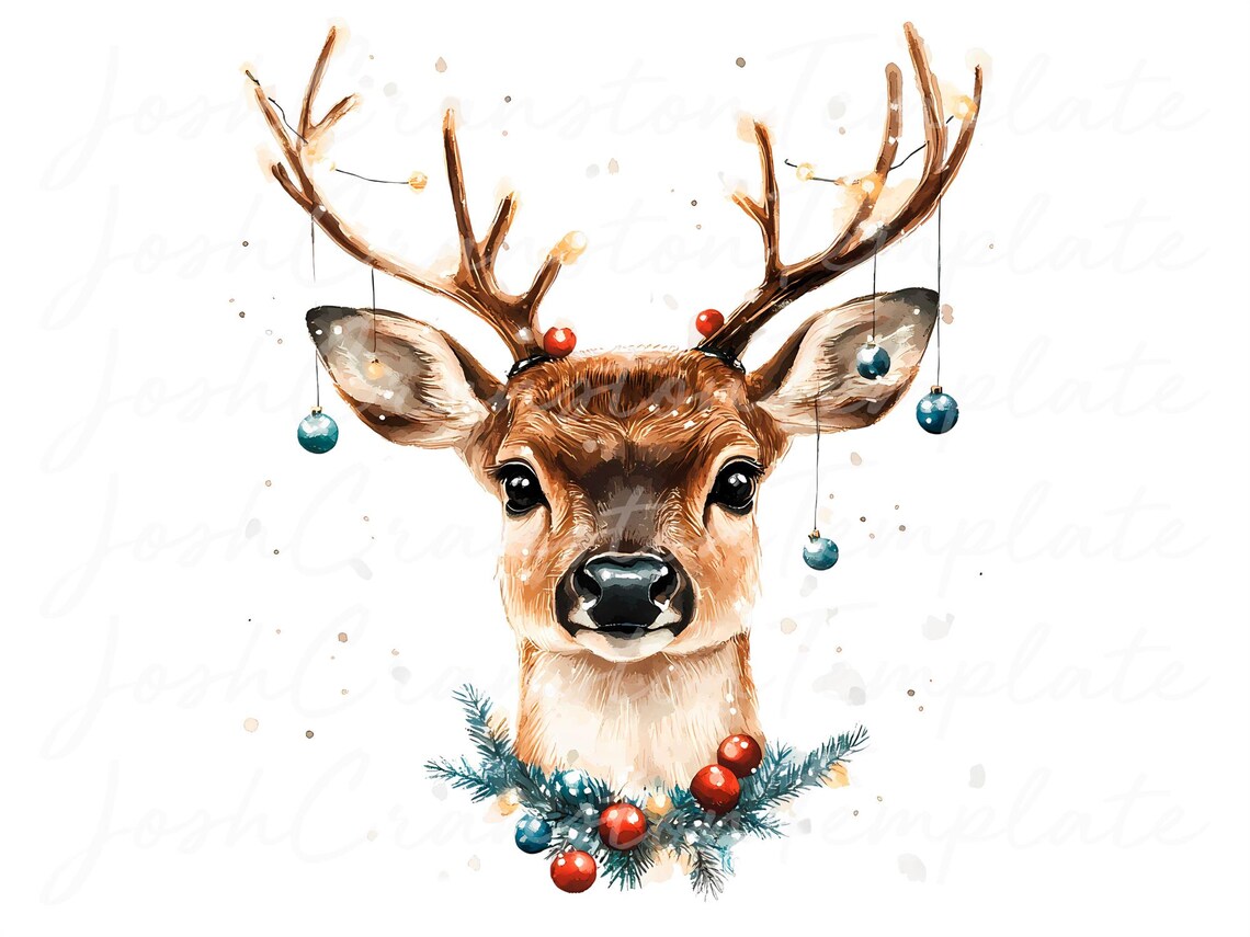Christmas Deer Watercolor Clipart: Holiday PNG Images (digital Download ...
