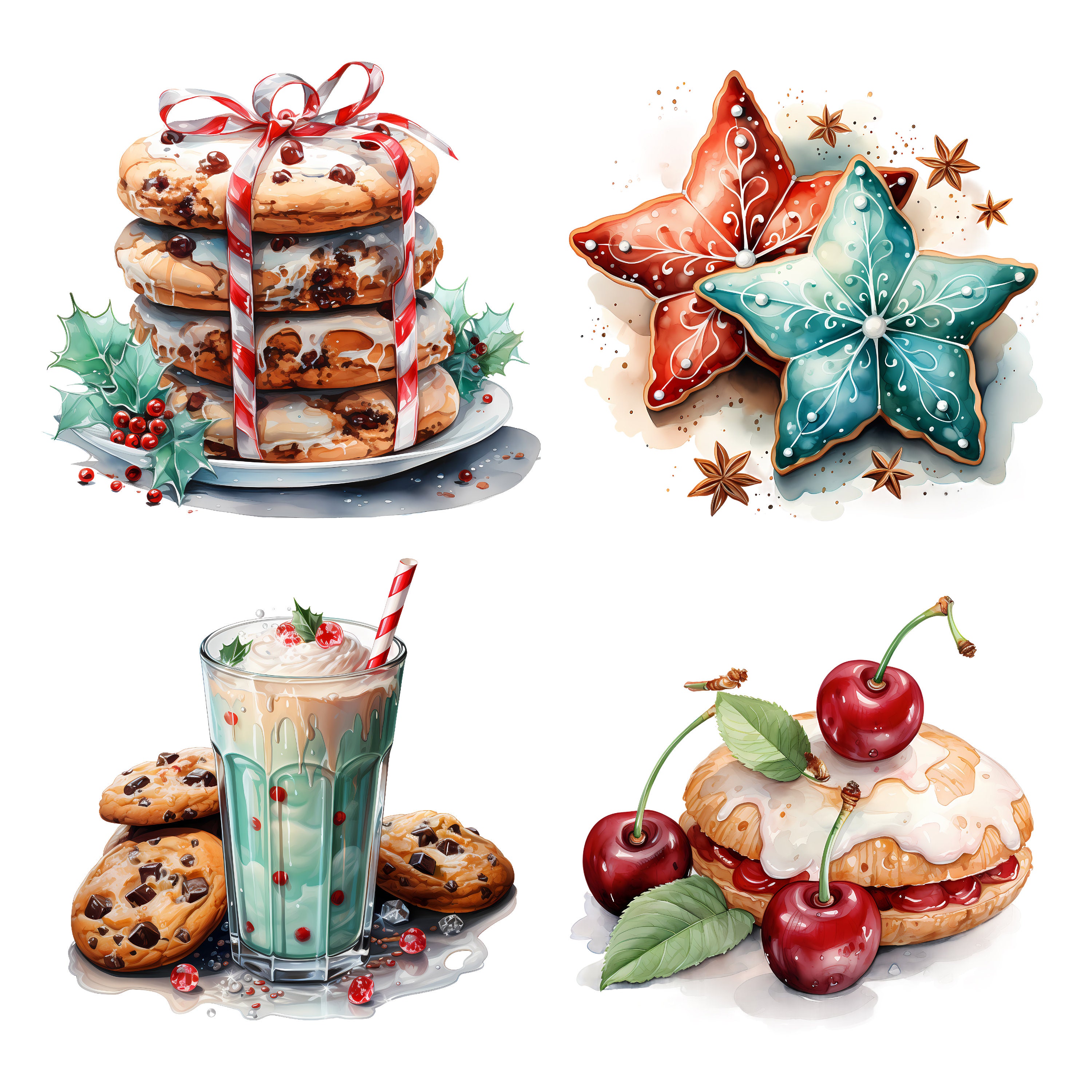 17 Christmas Cookies Clipart, Watercolor Cookies With Transparent ...
