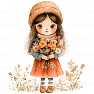 12 Cute Spring Girl Clipart, Floral Child Illustration, Digital ...
