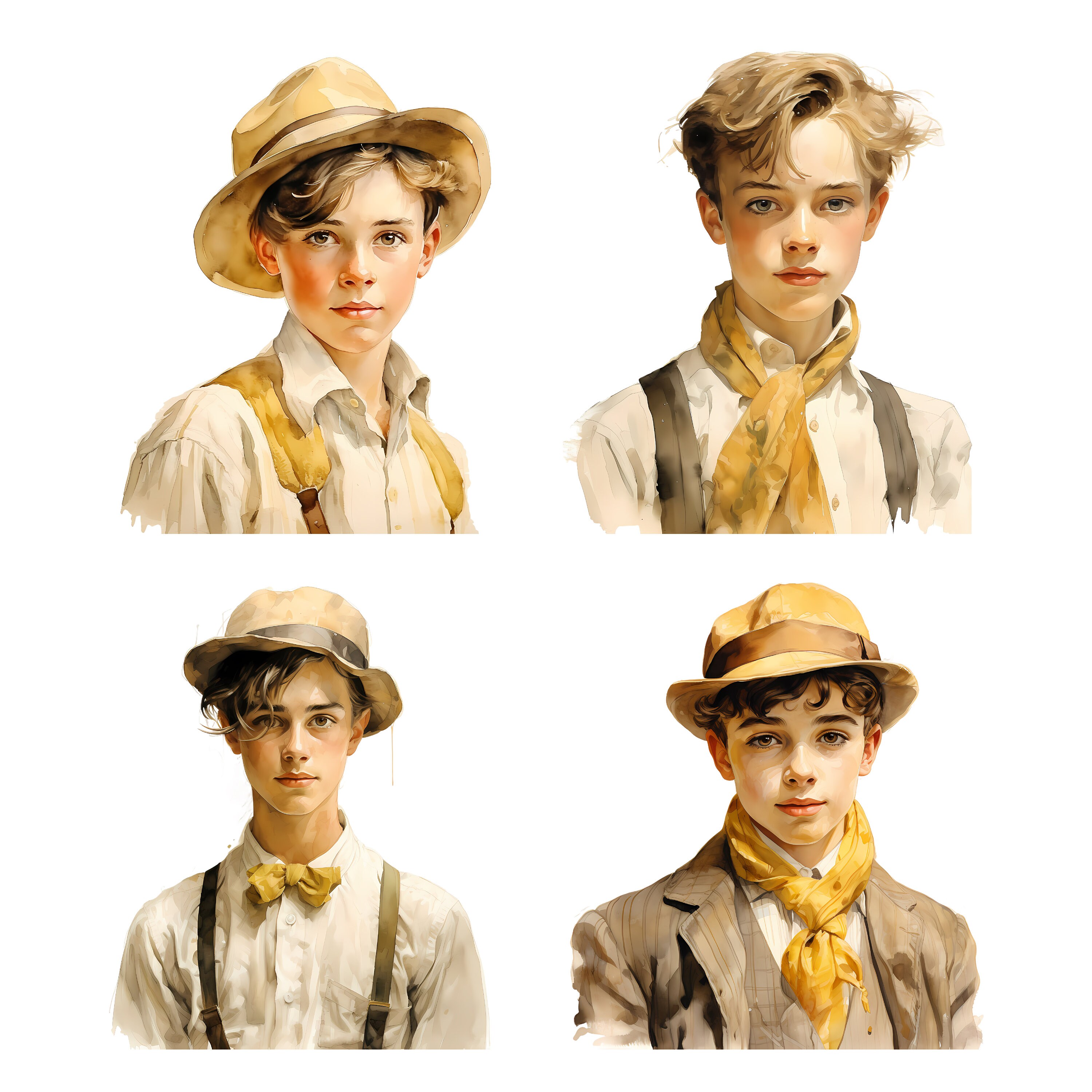 20 Yellow Victorian Boy Clipart, Watercolor Victorian Boy With ...