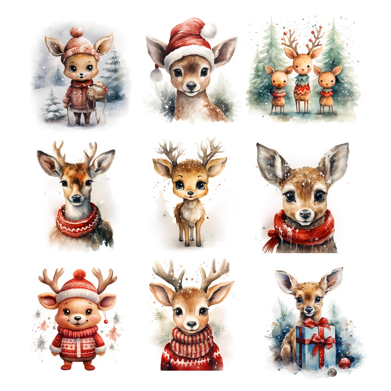 25 Christmas Reindeer Clipart, Watercolor Reindeer With Transparent ...