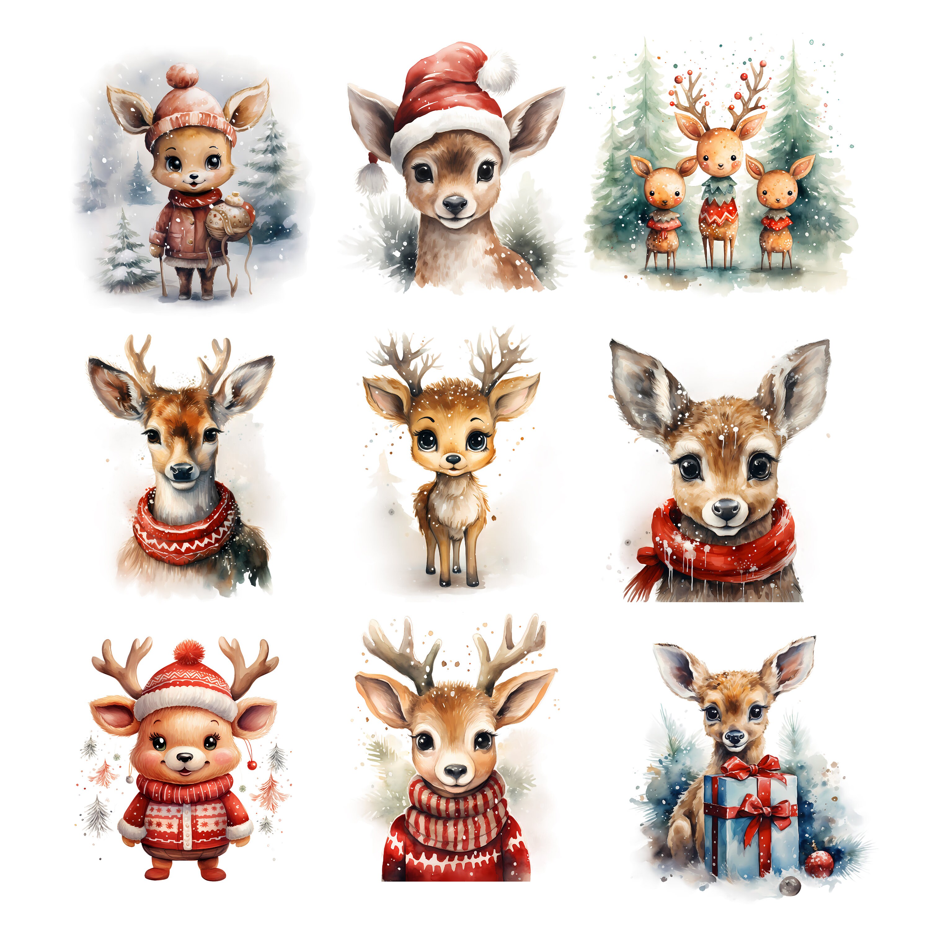 25 Christmas Reindeer Clipart, Watercolor Reindeer With Transparent ...
