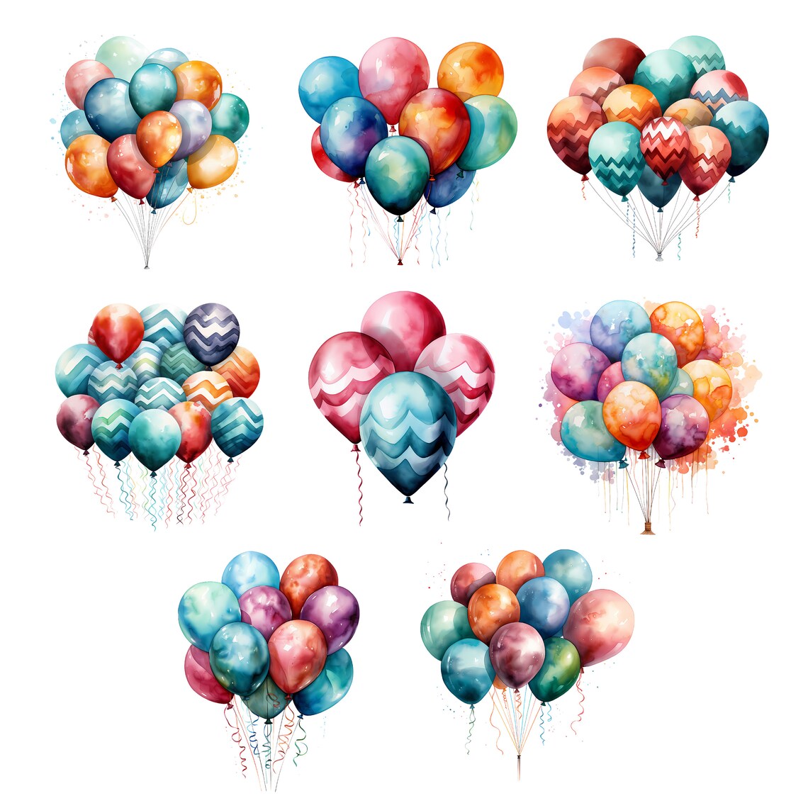 26 Balloons Clipart Watercolor Birthday Balloons With - Etsy