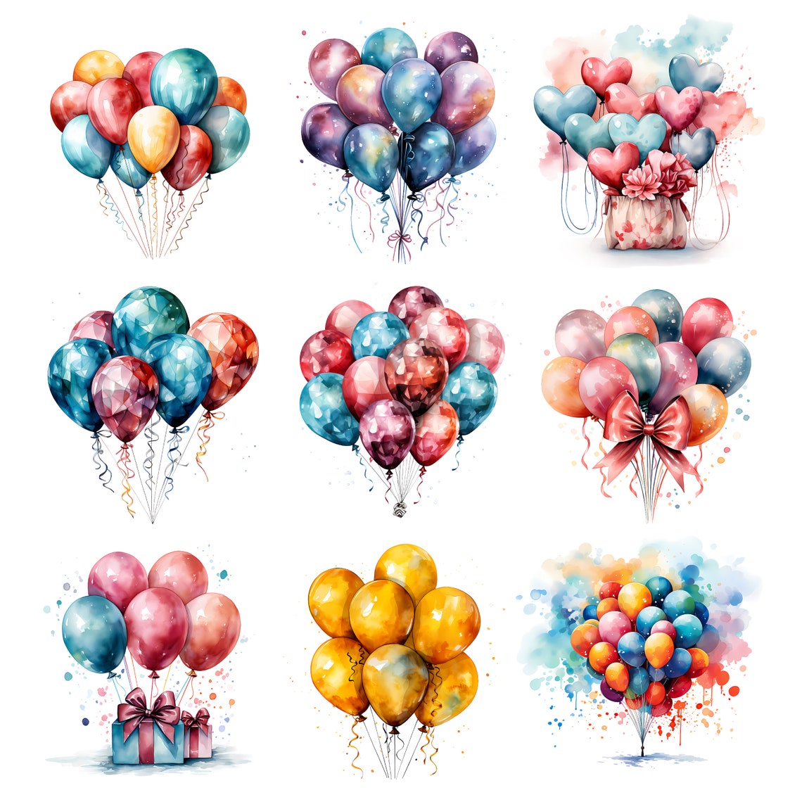 26 Balloons Clipart Watercolor Birthday Balloons With - Etsy