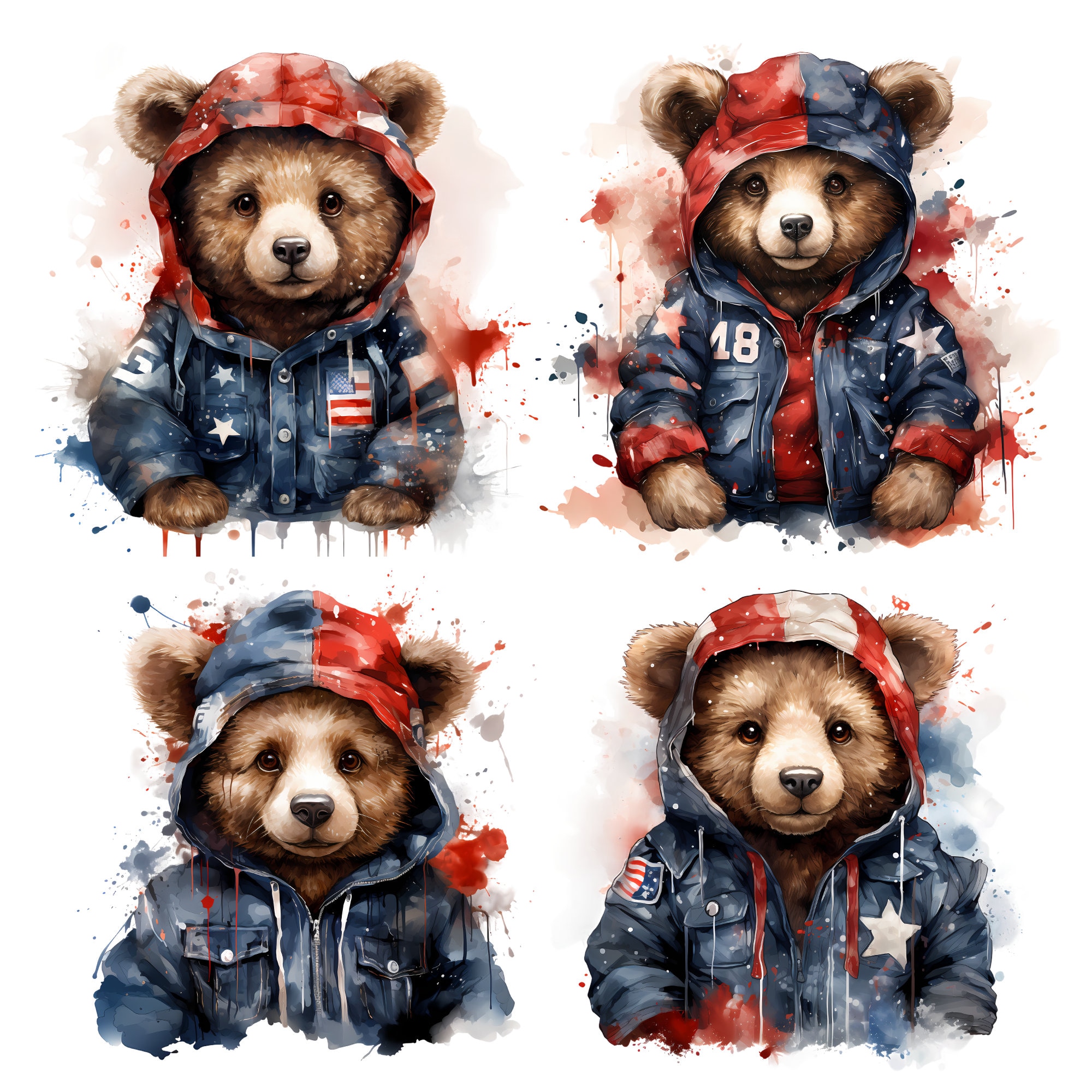 American Teddy Watercolor Clipart, Teddy Bear Clipart, Teddies Decor ...