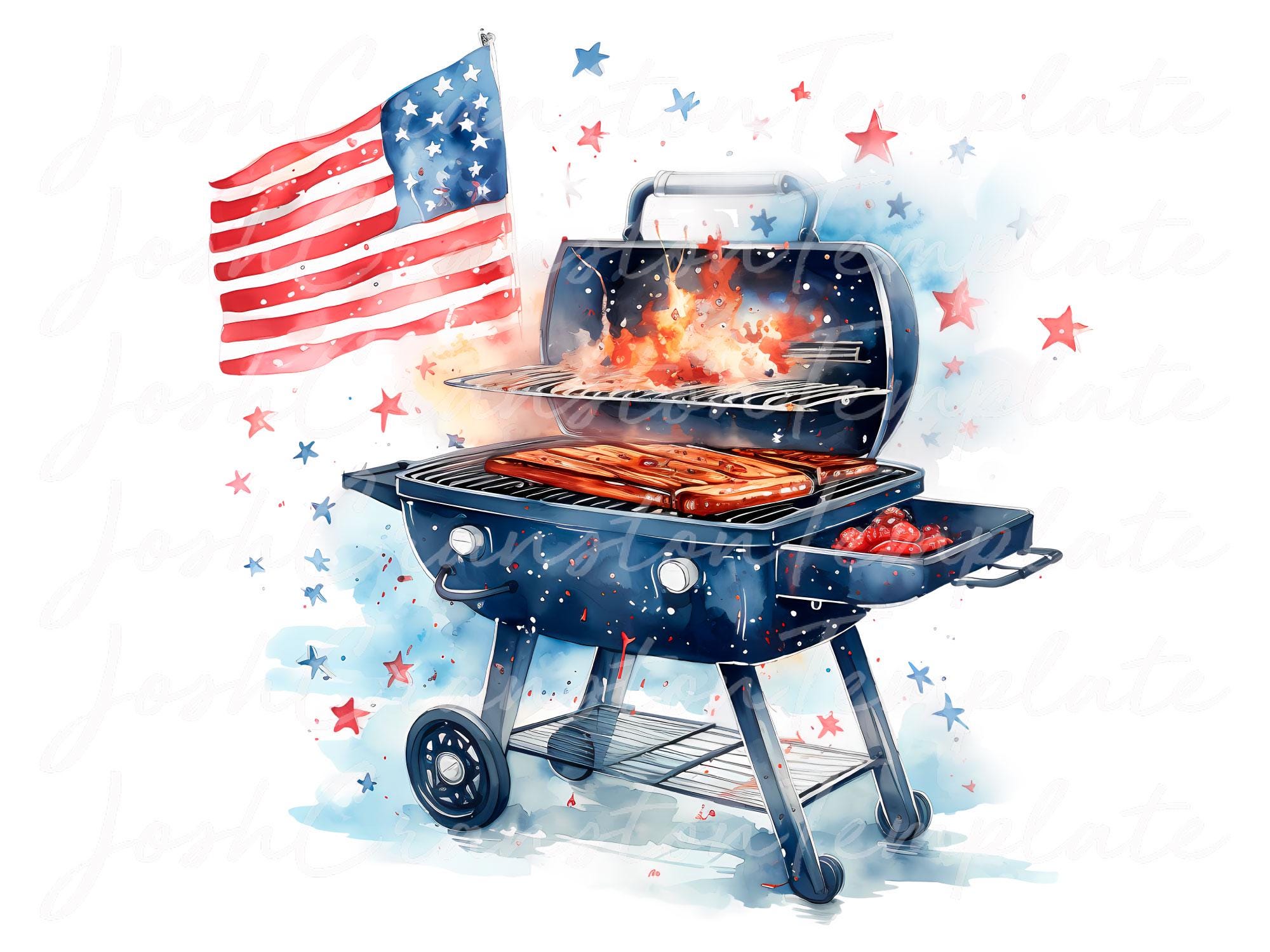 Patriotic BBQ Grill Clipart, 4th of July Watercolor Pngs (digital ...