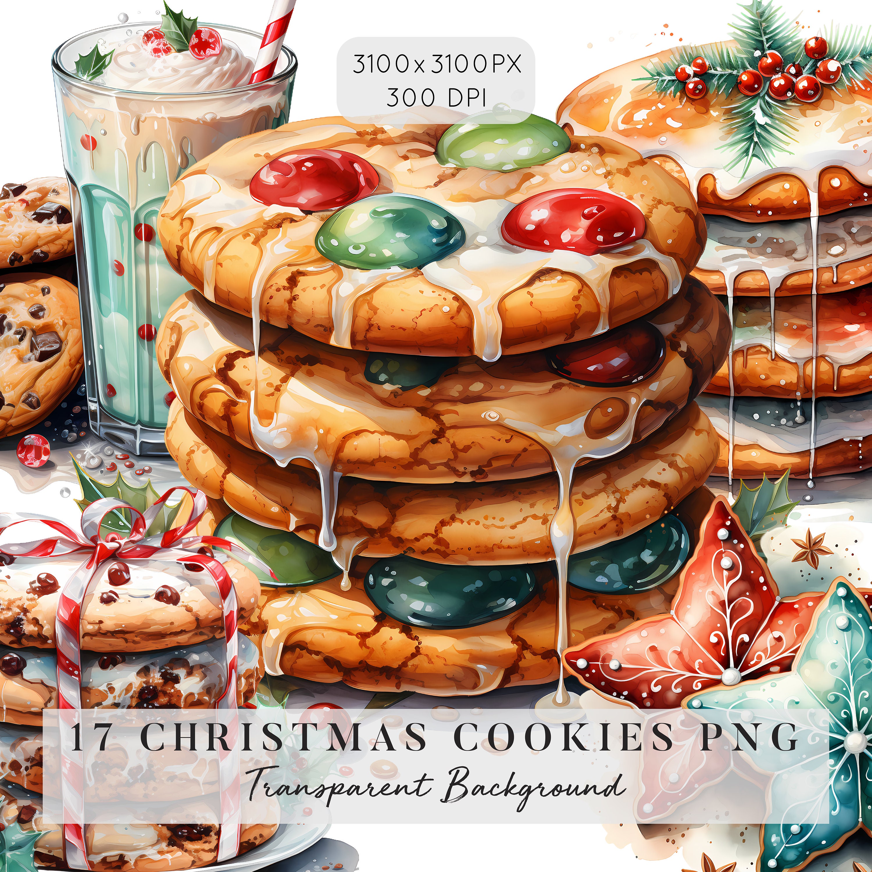 17 Christmas Cookies Clipart, Watercolor Cookies With Transparent ...