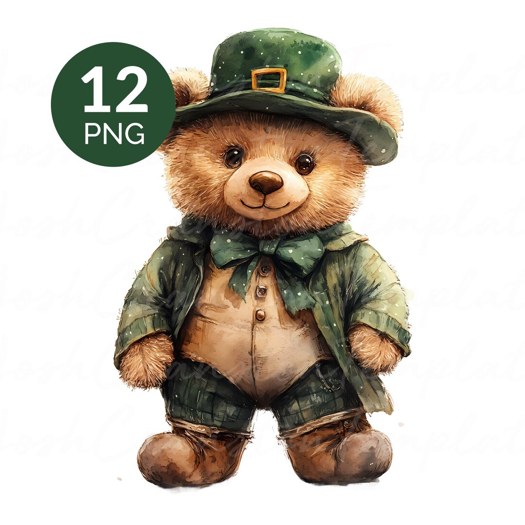 St Patrick Teddy Bear Watercolor PNG Clipart - Etsy