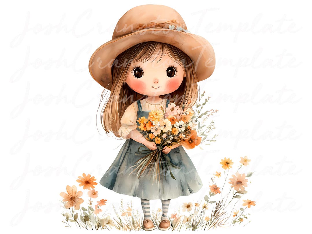 12 Cute Spring Girl Clipart, Floral Child Illustration, Digital ...