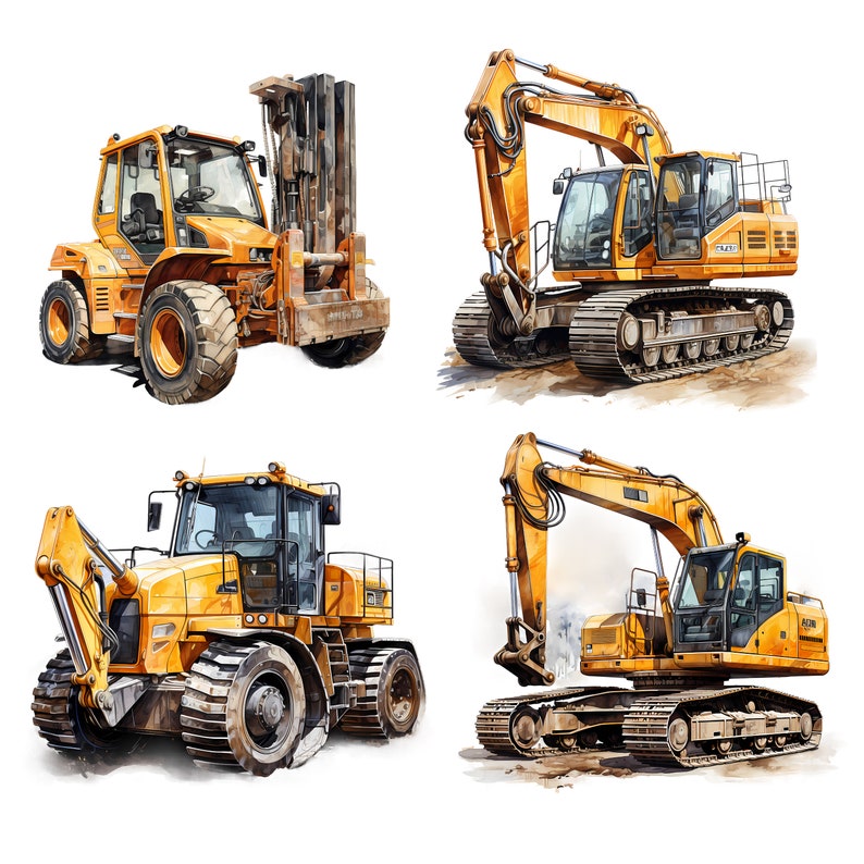18 Construction Vehicles Clipart, Watercolor Construction Vehicles With ...