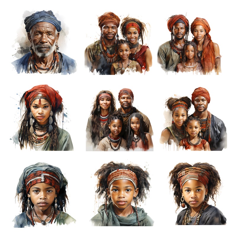 42 Normadic African Tribe Clipart, Watercolor African Tribe With ...