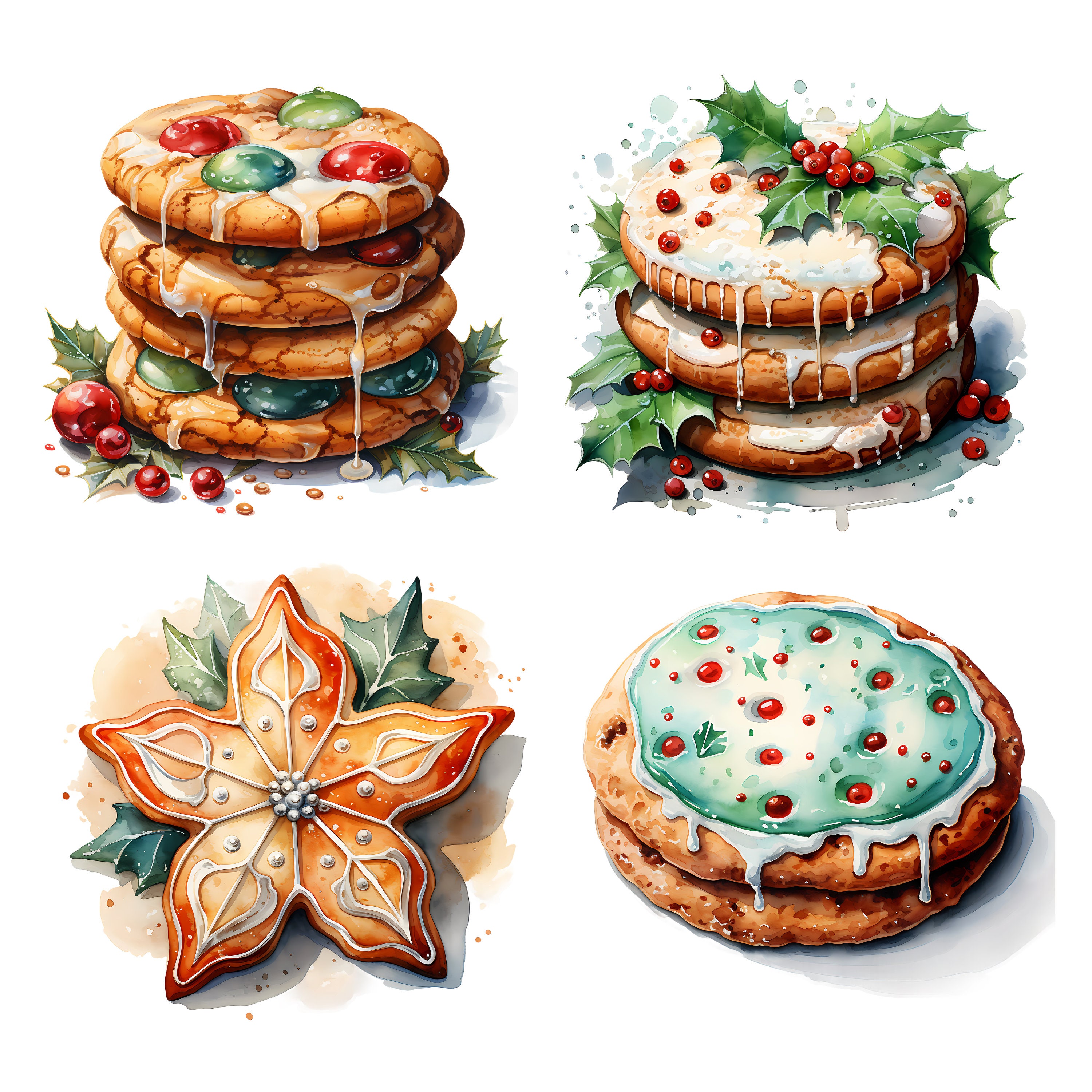 17 Christmas Cookies Clipart, Watercolor Cookies With Transparent ...