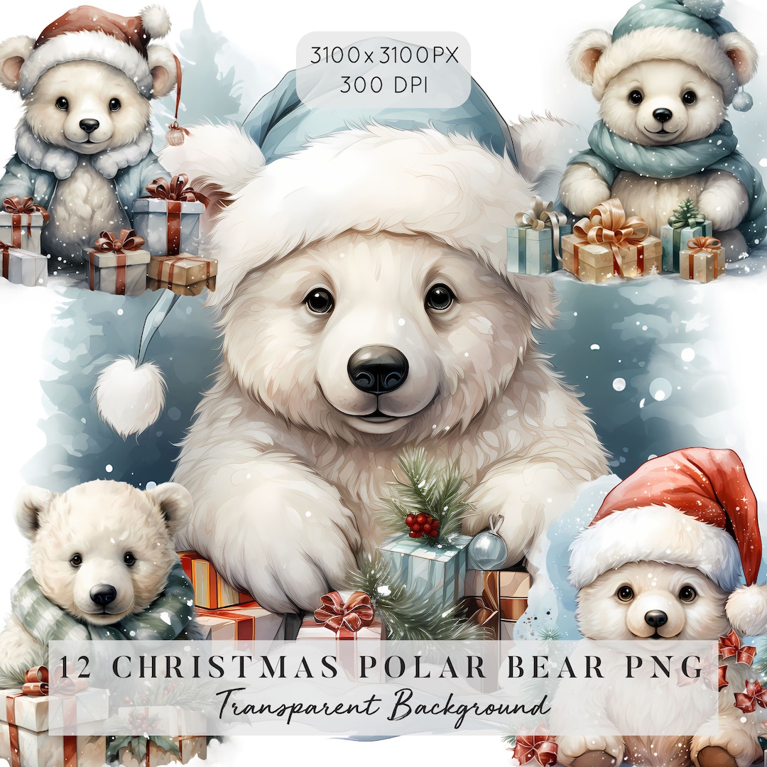12 Christmas Polar Bear Clipart, Cute Polar Bear PNG Transparent ...
