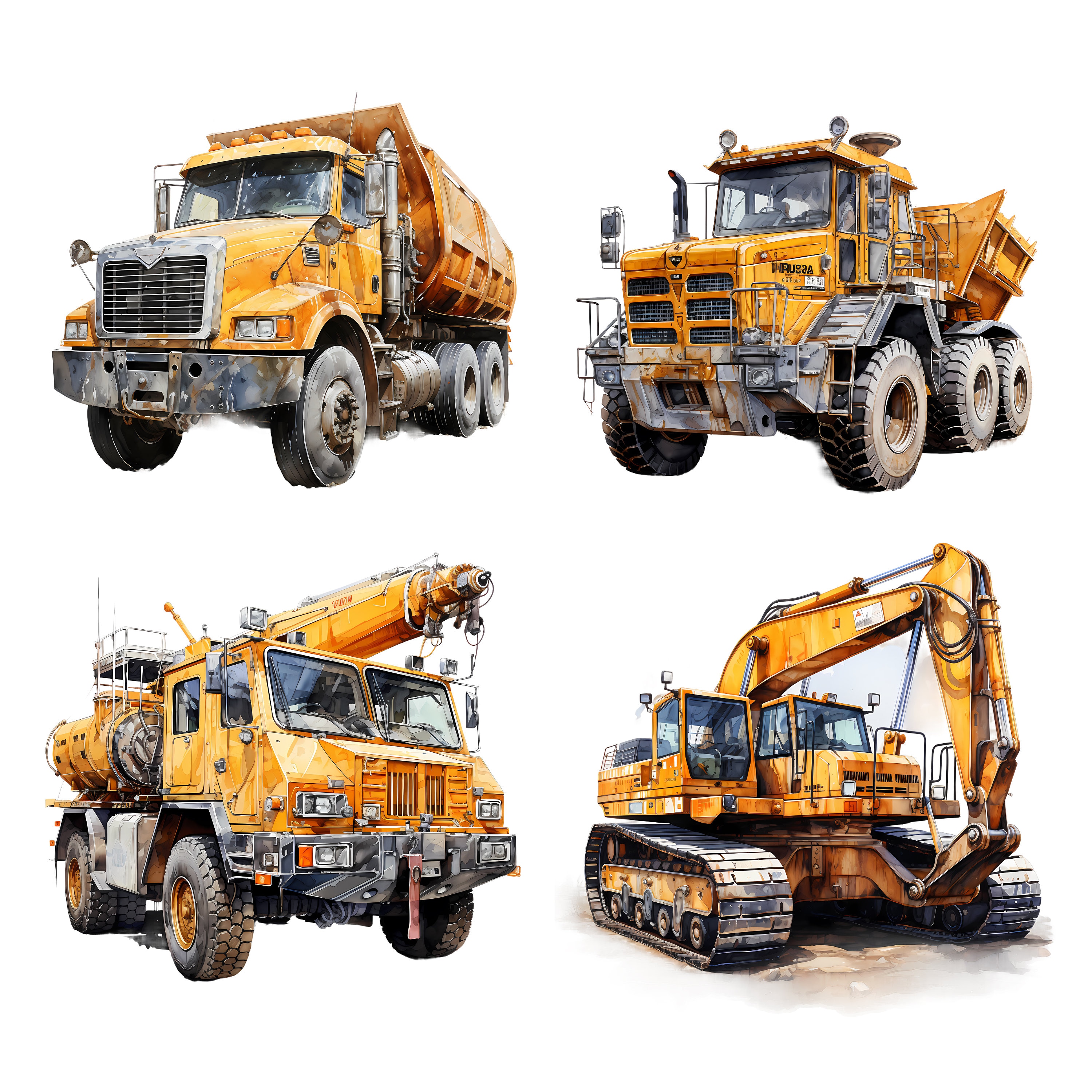 18 Construction Vehicles Clipart, Watercolor Construction Vehicles With ...