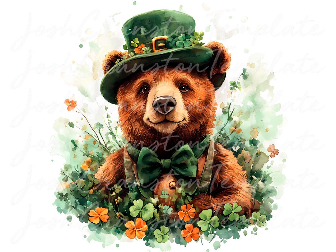 12 St Patricks Day Bear Clipart, Cute Bear With Clover, Irish Bear ...