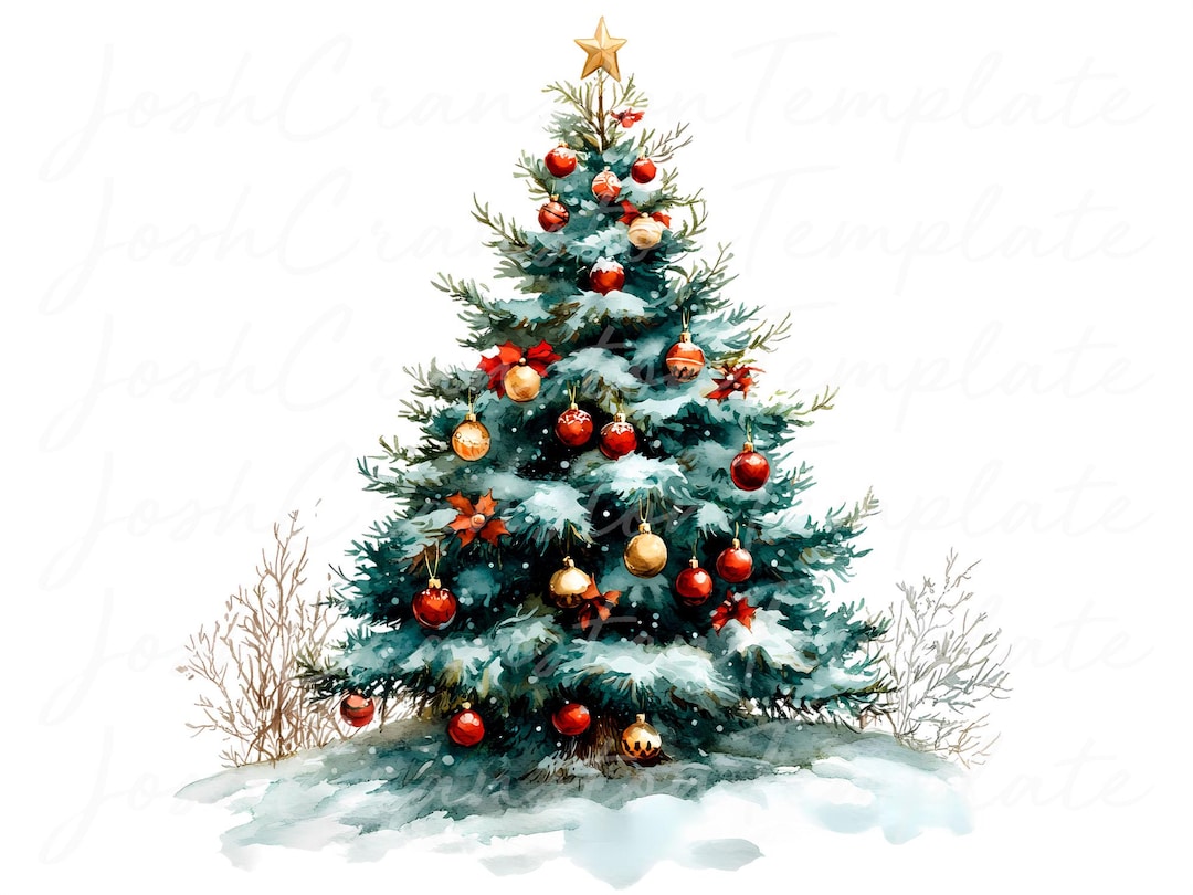 12 Christmas Tree Digital Art, Watercolor Christmas Tree Illustration ...