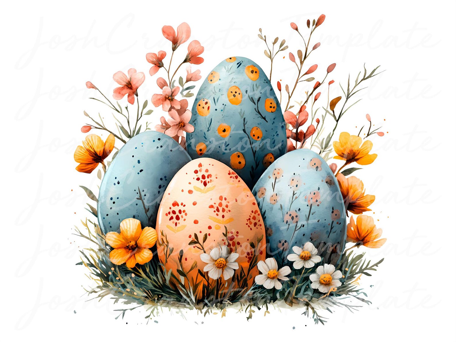 16 Easter Egg Watercolor Art Print, Digital Download Easter Decorations ...
