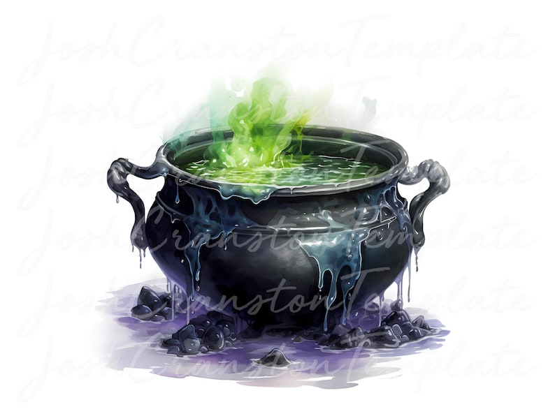 Watercolor Witch Cauldron Clipart: Colorful Smoke Pngs (digital ...