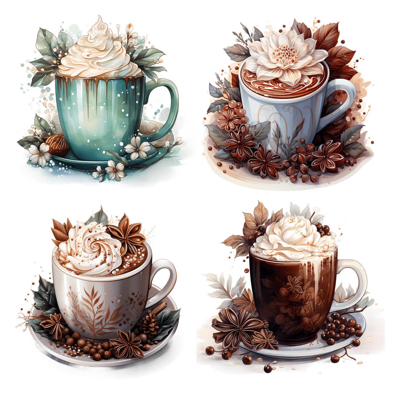 16 Hot Cocoa Clipart, Winter Holiday Cilpart, Hot Cocoa PNG Bundle ...