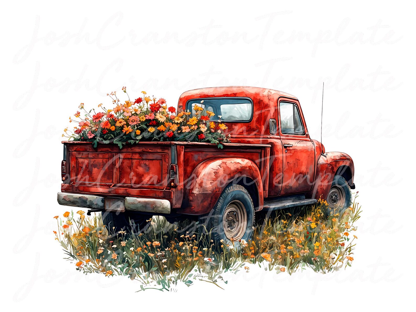 14 Vintage Truck Spring Flowers Clipart, Watercolor Floral Bouquet ...