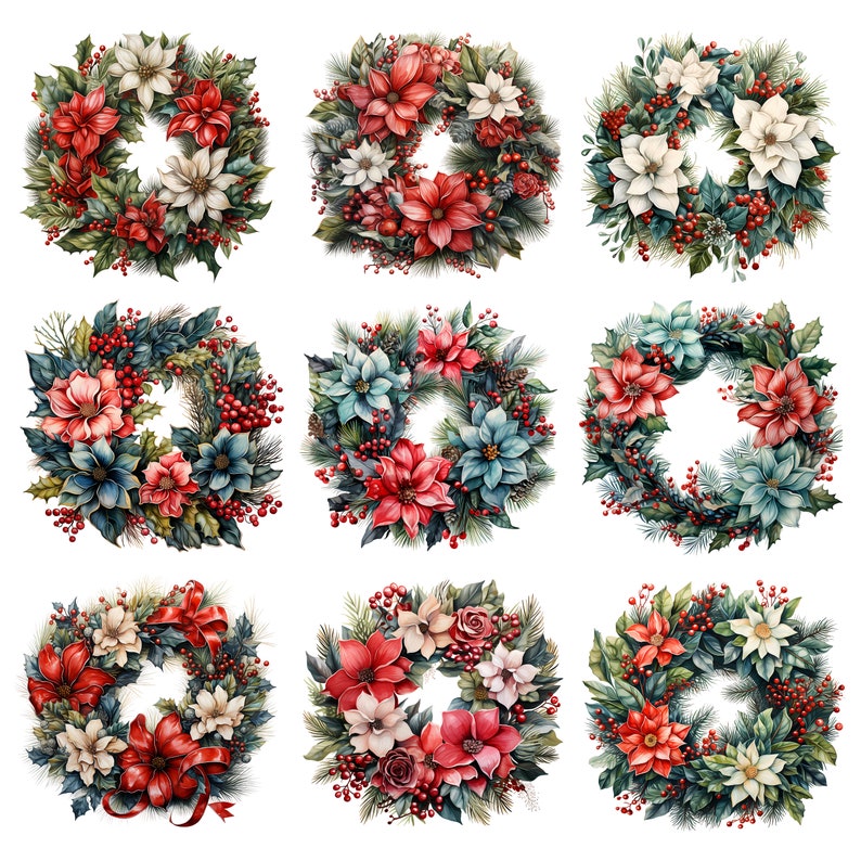 18 Christmas Wreath Clipart With Transparent Background PNG, Watercolor ...