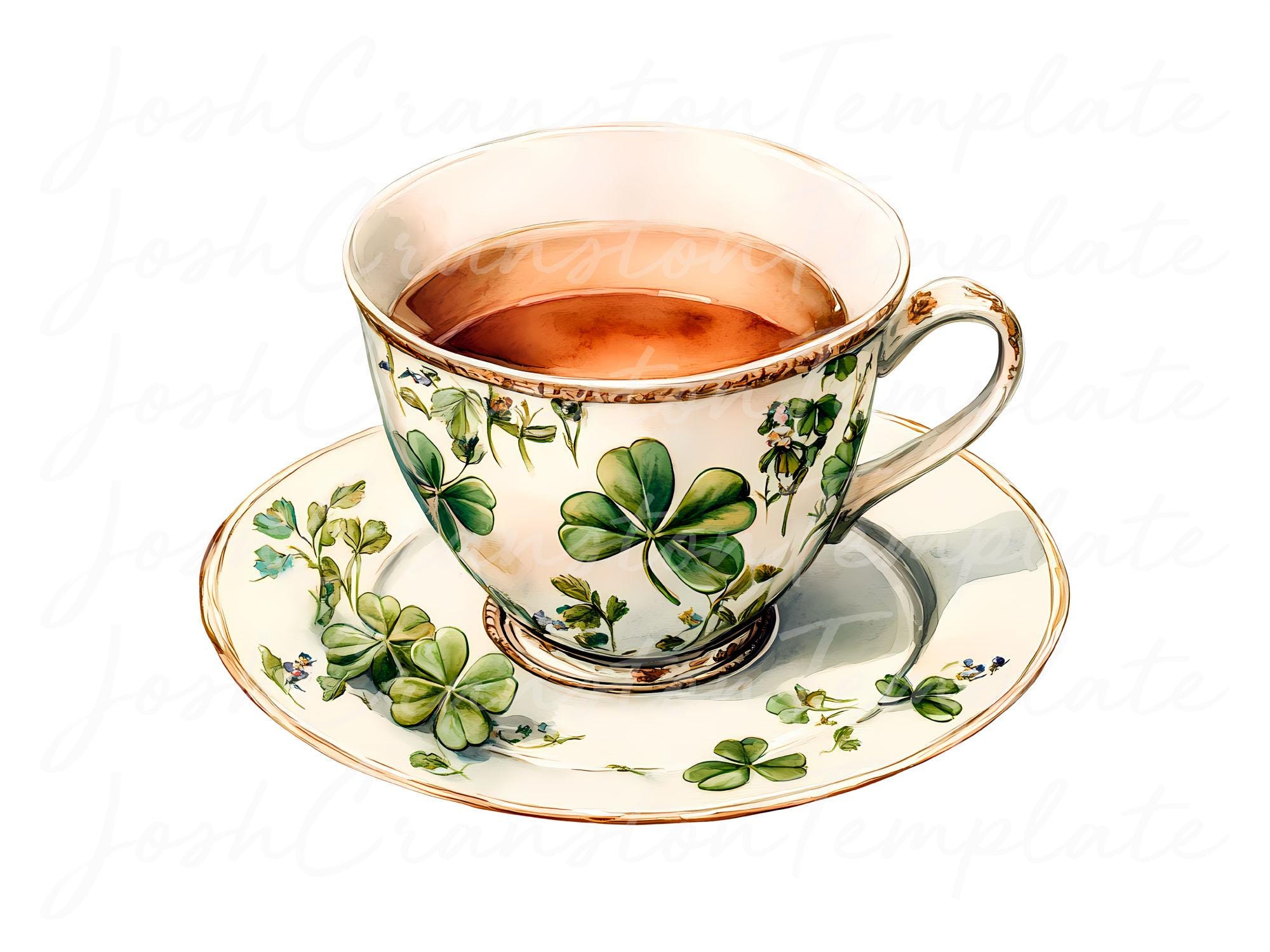 18 Vintage Tea Cup Printable Art, Shamrock Coffee Cup Print, Irish Tea ...