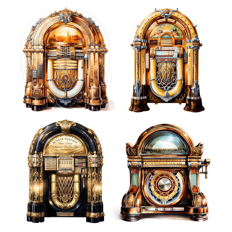20 Retro Jukebox Clipart, Watercolor Jukebox With Transparent ...