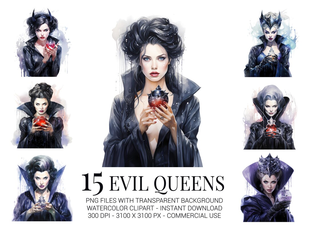 Evil Queen Clipart Set - 15 Watercolor Villain Queens With Potions ...