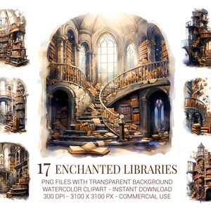 Enchanted Library Clipart Set - 17 Magical Bookshelf & Fantasy ...