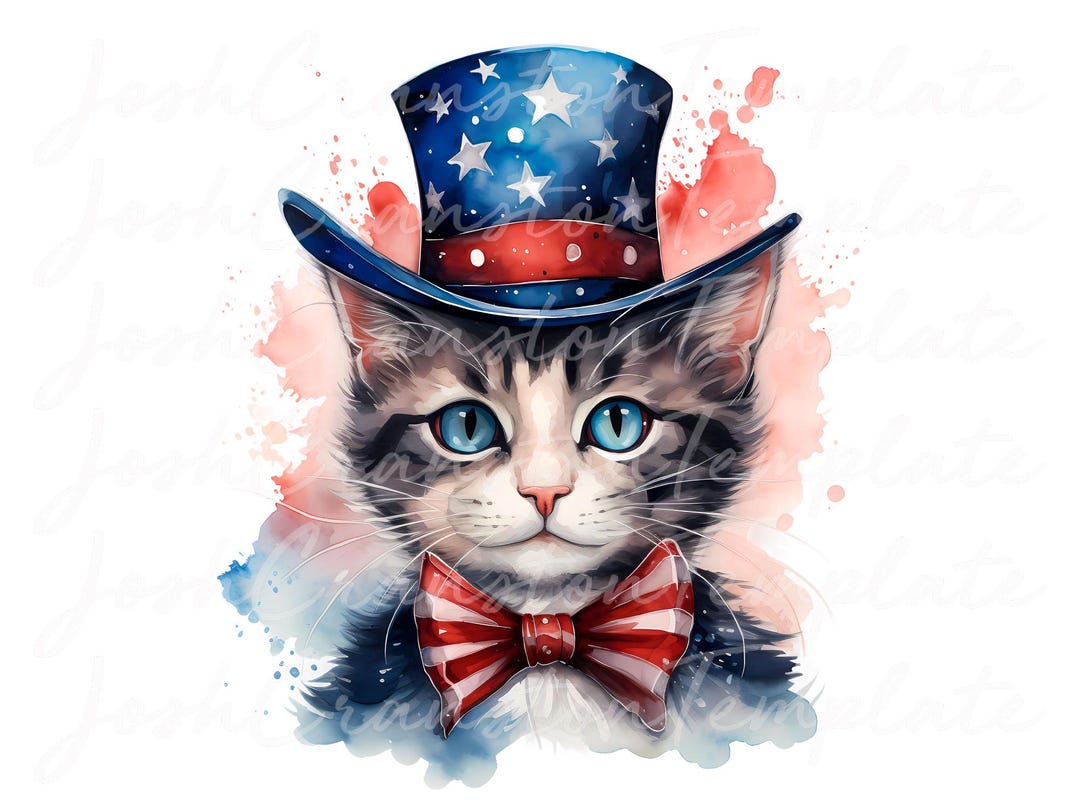 12 Patriotic Cat Clipart, 4th of July Digital Art, Independence Day Cat ...