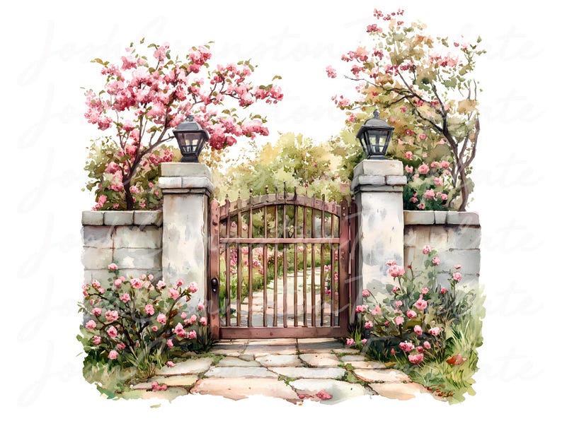 16 Spring Garden Gate Clipart, Flower Arch Digital Design, Rustic ...