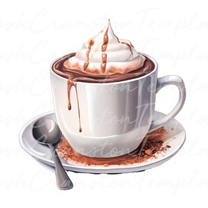 Hot Chocolate Clipart, 12 Cozy Watercolor Cups With Chocolate Bars ...