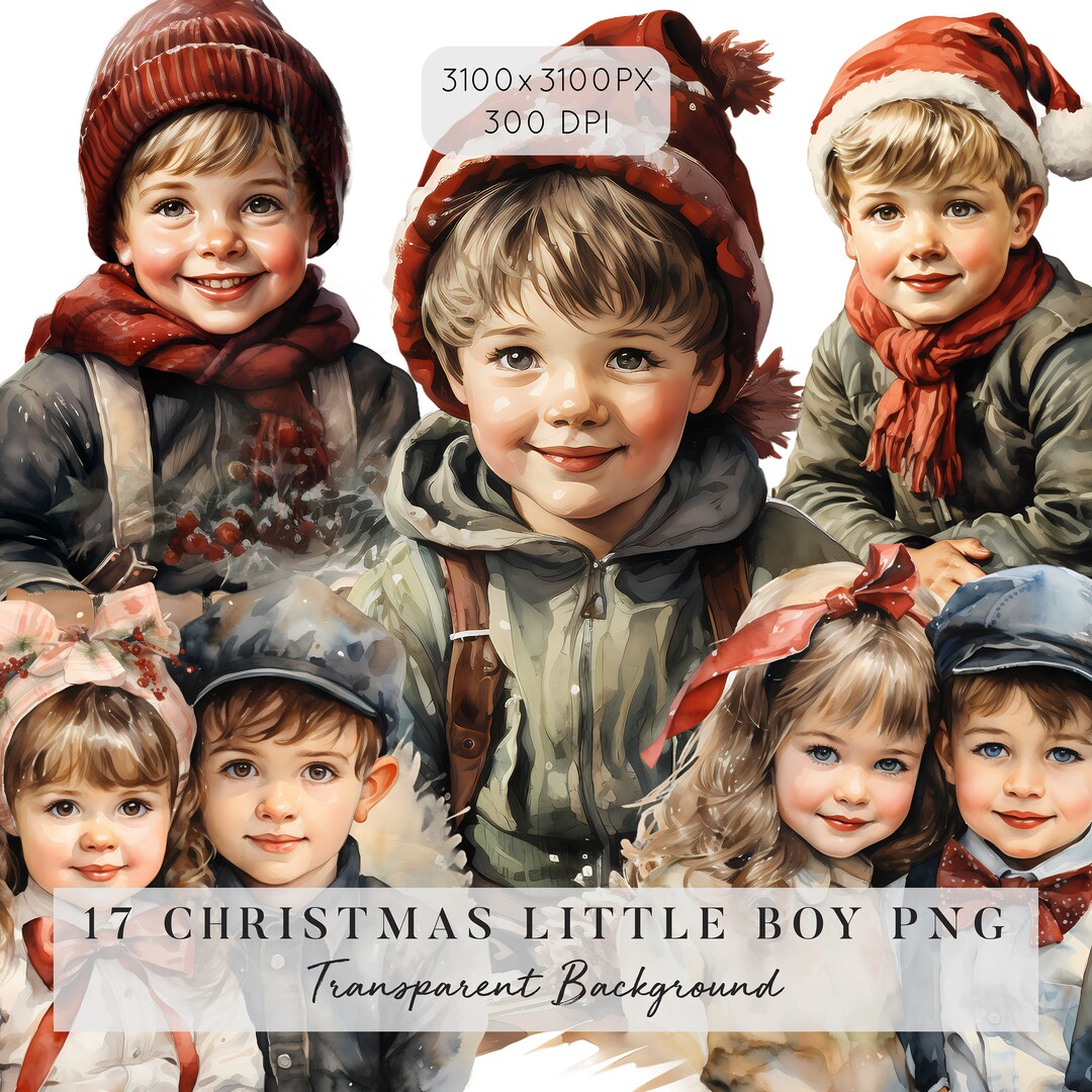 17 Retro Christmas Little Boy Clipart, Watercolor Little Boy With ...
