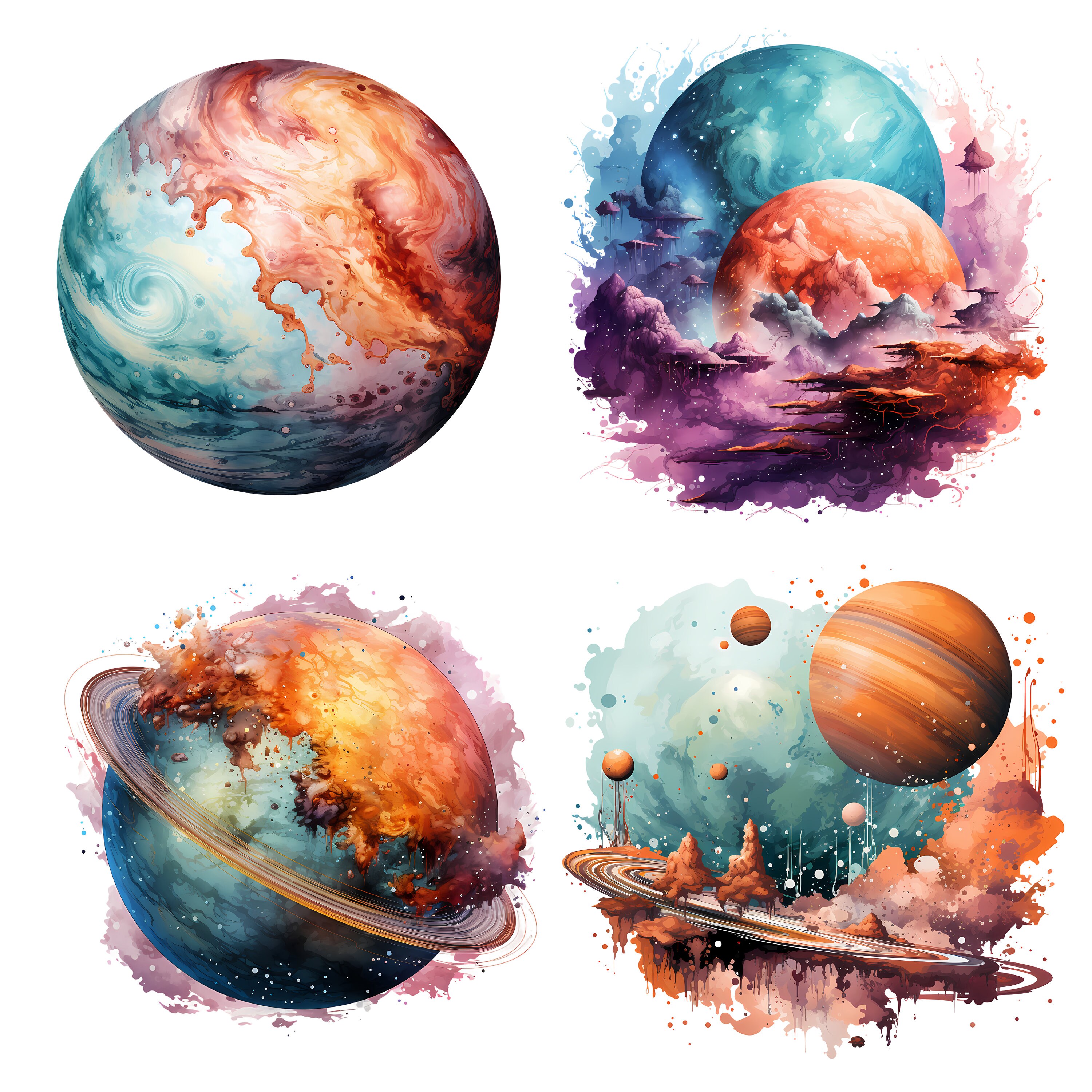 21 Planets Clipart With Transparent Background, Planet PNG, Watercolor ...