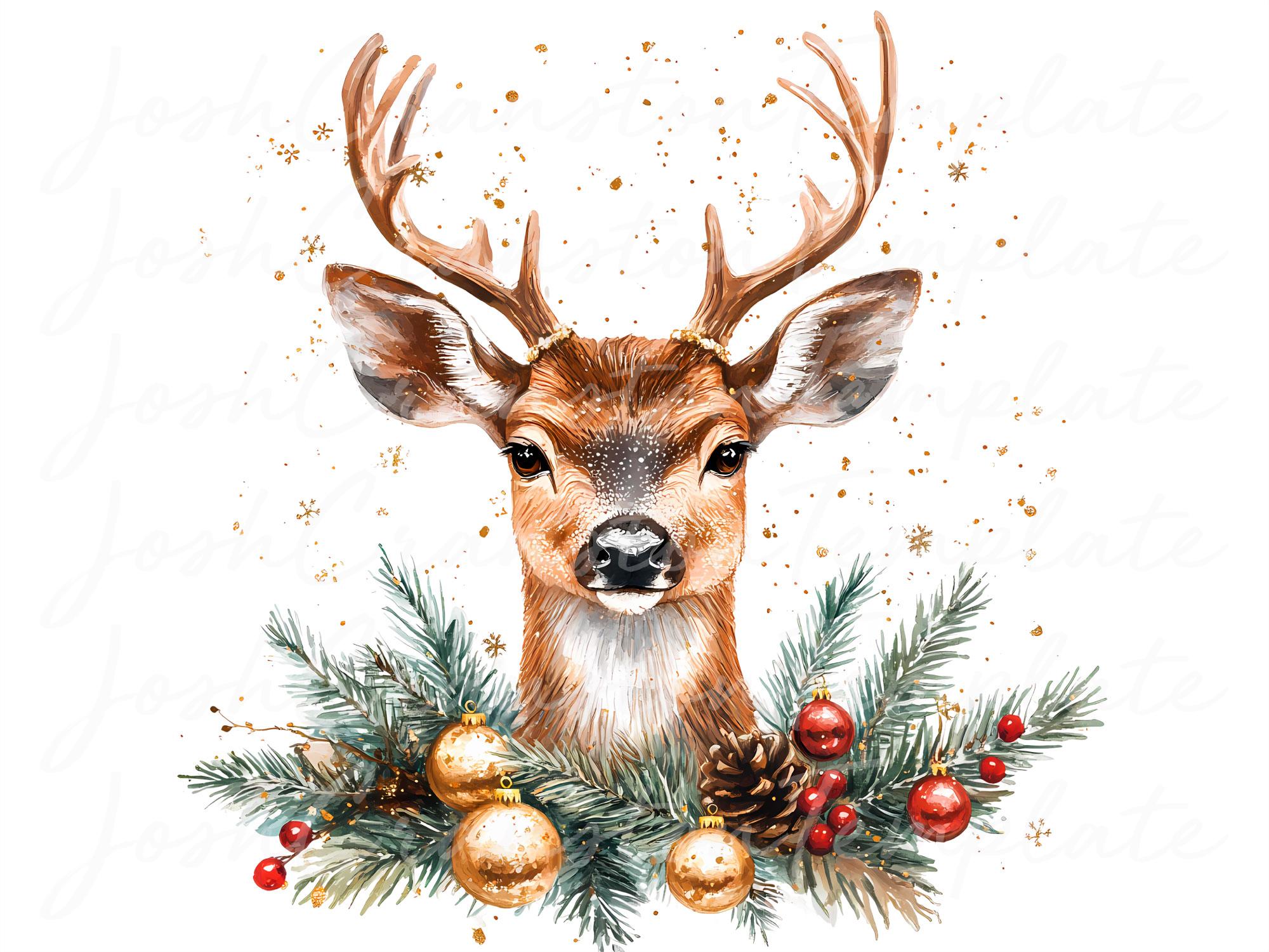 Christmas Deer Watercolor Clipart: Holiday PNG Images (digital Download ...