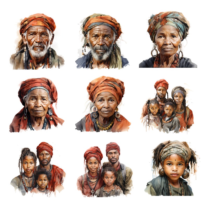 42 Normadic African Tribe Clipart, Watercolor African Tribe With ...