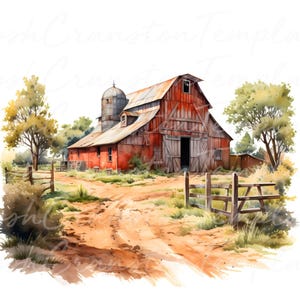 Vintage Barn Watercolor Clipart Bundle, Rustic Country Farm Art ...