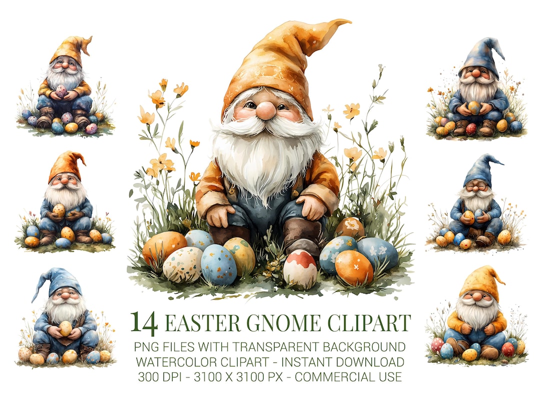 Watercolor Easter Gnomes Clipart Set: Spring Crafts PNG (digital ...