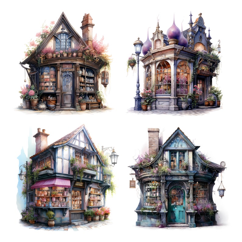 22 Magic Shop Clipart, Watercolor Magic Shop With Transparent ...