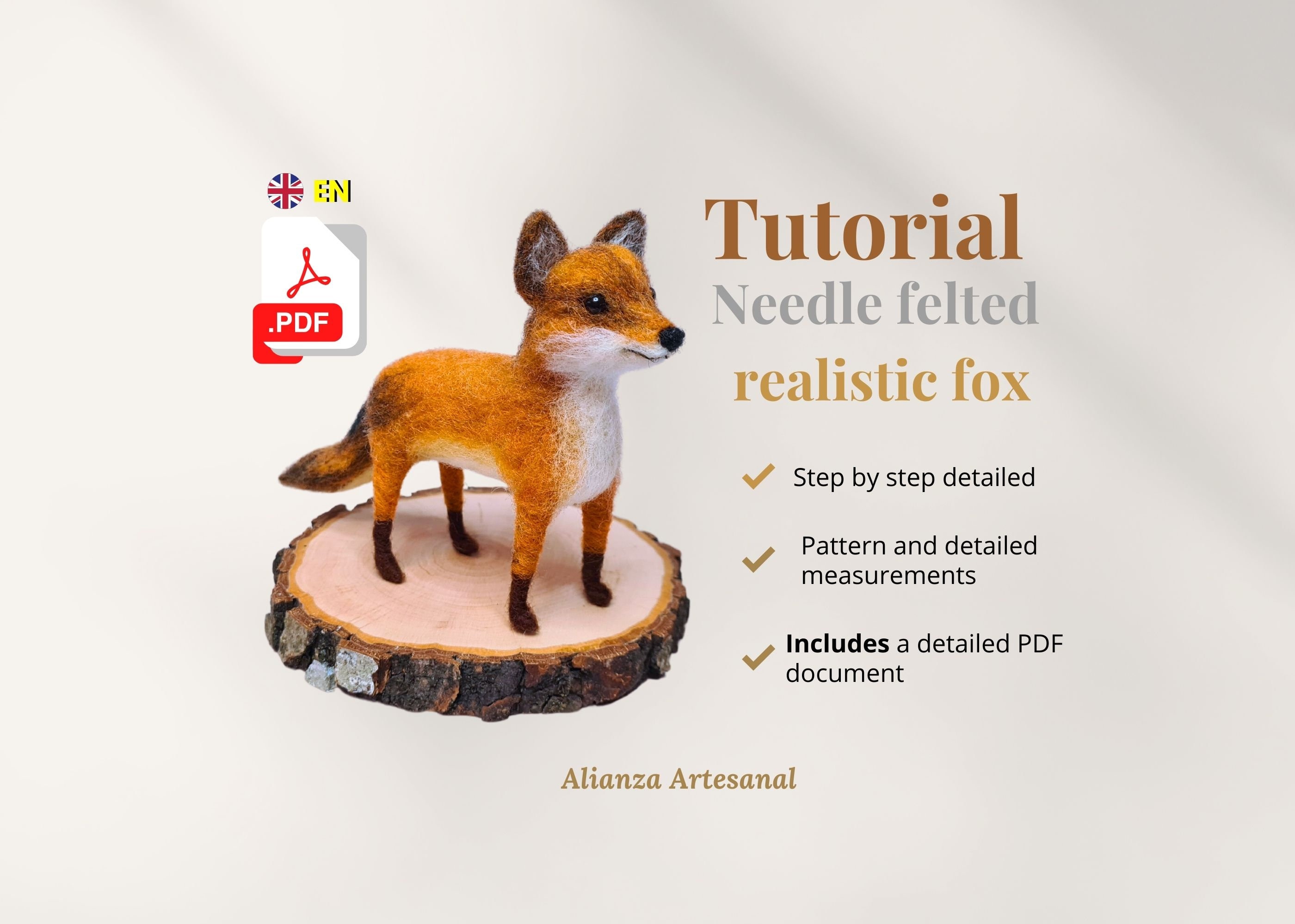 Realistic Fox PDF Tutorial - Needle Felting / Needle Felt Pattern ...