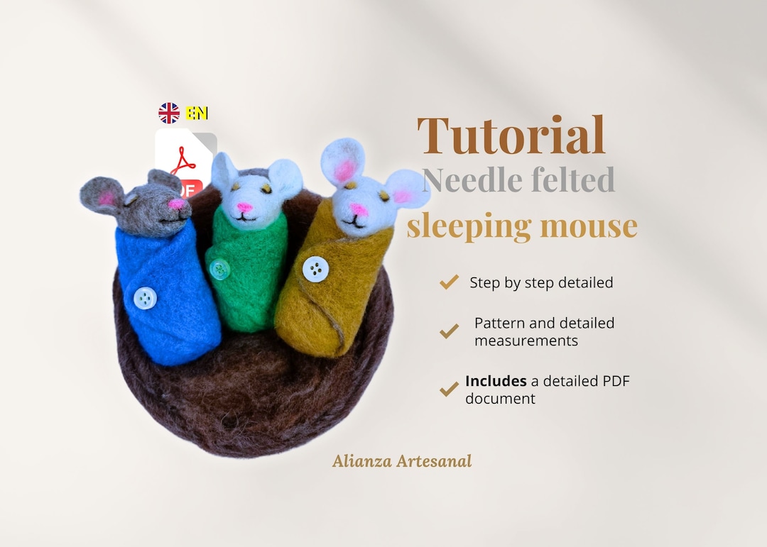 Sleeping Mouse PDF Tutorial - Needle Felting / Needle Felt Pattern ...