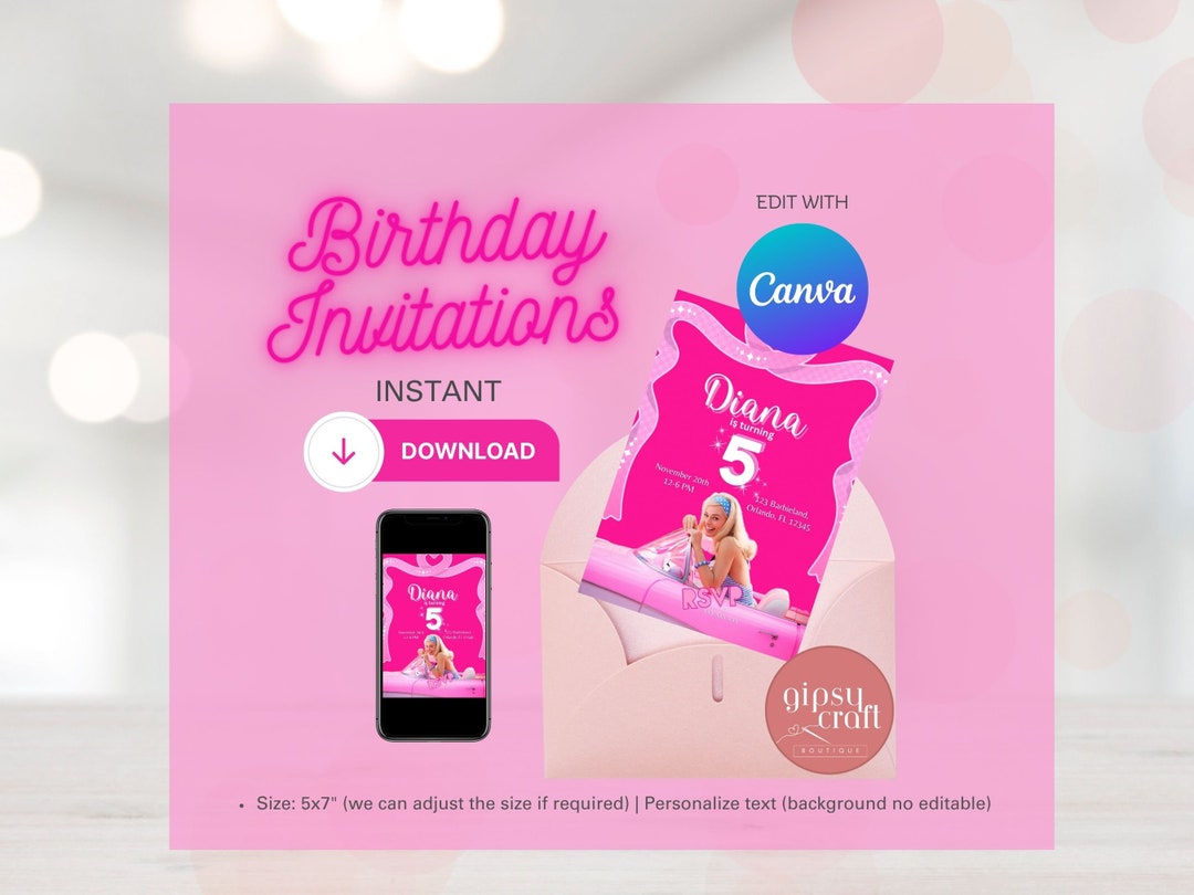 Barbie Party Invitation Girl Party Invite Girls Birthday - Etsy