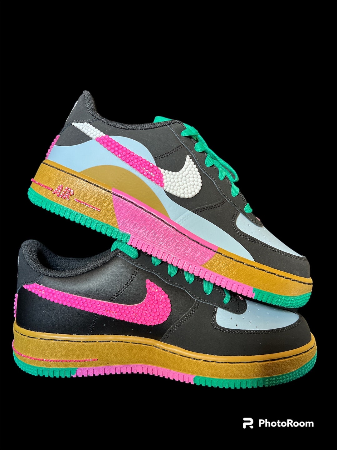 Nike AIR FORCE 1 LV8 2(gs)blinged and Bedazzled Big Kids Size 7Y (will ...